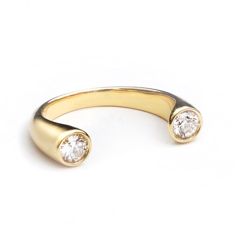 Safe Distance Ring | 18K Gold Bezel Diamond Open Cuff Ring | thhaba